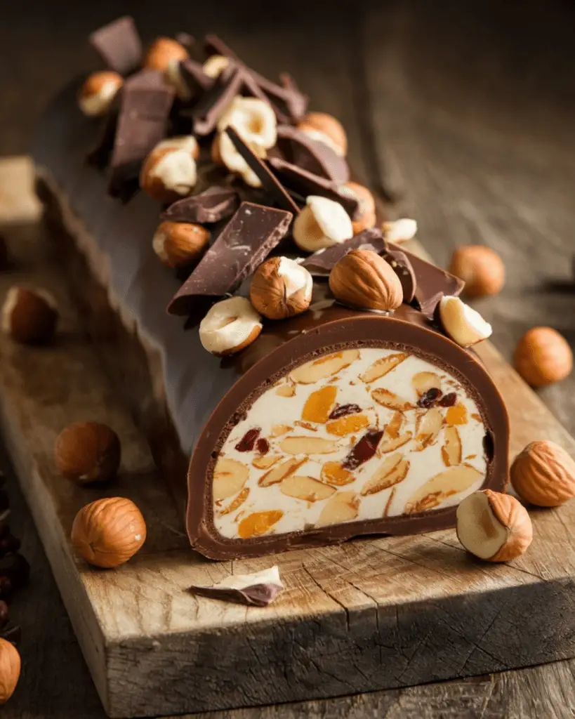 Bûche Glacée Nougat & Glaçage Croquant aux Amandes