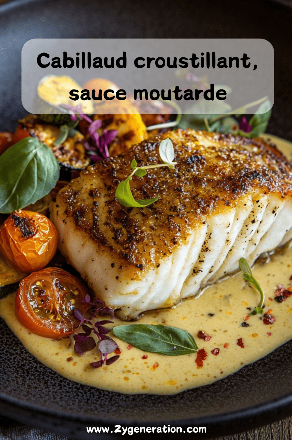 Cabillaud croustillant, sauce moutarde et légumes grillés